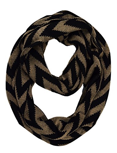 Peach Couture Stylish Winter Warm Soft Knit Chevron ZigZag Infinity Loop Scarf (Taupe)