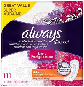 always discreet, incontinence liners, very light, long length, 111 count, 111 count