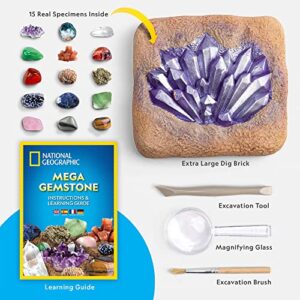 NATIONAL GEOGRAPHIC Mega Gemstone Dig Kit – Dig Up 15 Real Gemstones and Crystals, Science Kit for Kids, Gem Digging Kit, Gift for Girls and Boys, Mining Kit, Rock Collection (Amazon Exclusive)