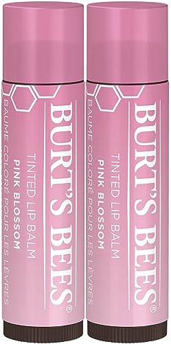 Burt's Bees Lip Balm, Tinted Moisturizing Lip Care for Women, for Dry Lips, 100% Natural, with Shea Butter, Pink Blossom (2 Pack)