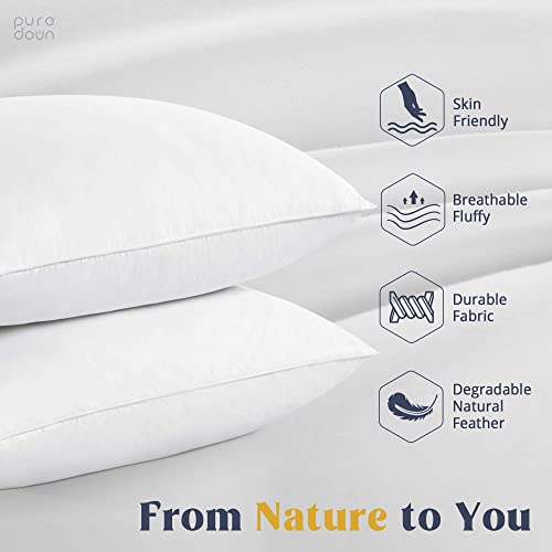 puredown Goose Down Feather White Pillow Inserts, 100% Cotton Fabric Cover Bed Pillows, Set of 2 Standard Size