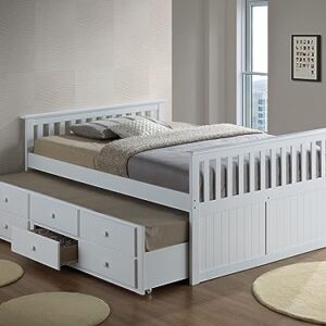 Storkcraft Marco Island Full Captain's Bed Full Twin Sized with Trundle, Bunk Bed Alternative, Great for Sleepovers, Underbed Storage/Organization, White