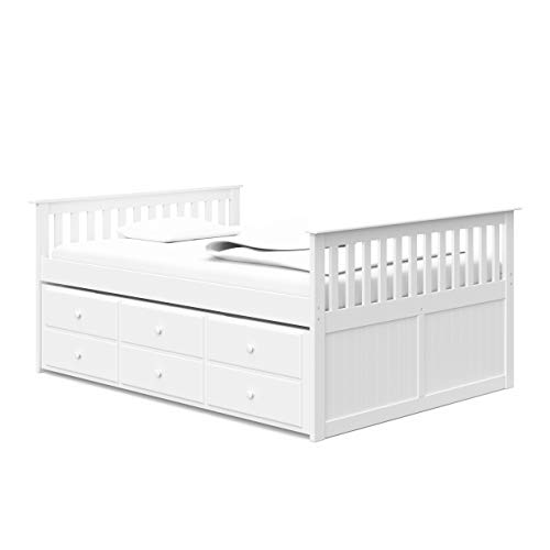 Storkcraft Marco Island Full Captain's Bed Full Twin Sized with Trundle, Bunk Bed Alternative, Great for Sleepovers, Underbed Storage/Organization, White