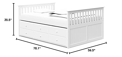 Storkcraft Marco Island Full Captain's Bed Full Twin Sized with Trundle, Bunk Bed Alternative, Great for Sleepovers, Underbed Storage/Organization, White