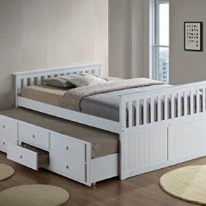 Storkcraft Marco Island Full Captain's Bed Full Twin Sized with Trundle, Bunk Bed Alternative, Great for Sleepovers, Underbed Storage/Organization, White