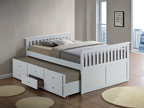 Storkcraft Marco Island Full Captain's Bed Full Twin Sized with Trundle, Bunk Bed Alternative, Great for Sleepovers, Underbed Storage/Organization, White