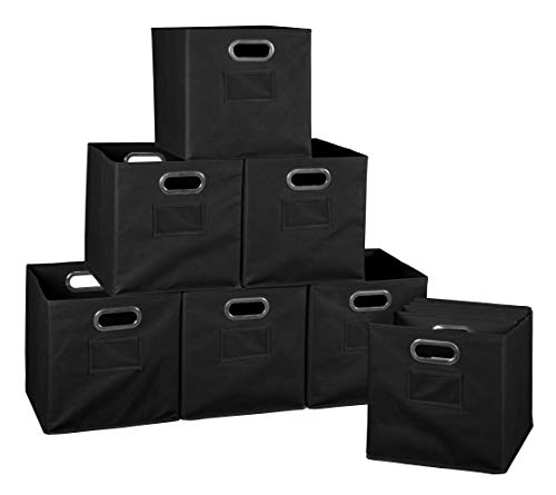 Niche Cubo Set of 12 Foldable Fabric Storage Bin with Label Holder- Black