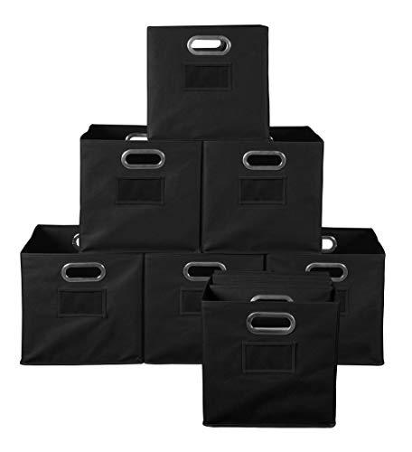 Niche Cubo Set of 12 Foldable Fabric Storage Bin with Label Holder- Black