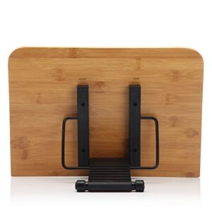 H&S Bamboo Recipe Book Holder - Foldable & Portable Cookbook Stand for Desk - Adjustable Holder for Reading in Bed or Kitchen