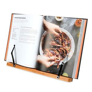 H&S Bamboo Recipe Book Holder - Foldable & Portable Cookbook Stand for Desk - Adjustable Holder for Reading in Bed or Kitchen