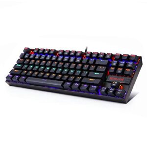 redragon k552 mechanical gaming keyboard 87 key rainbow led backlit wired with anti-dust proof switches for windows pc (black keyboard, red switches)