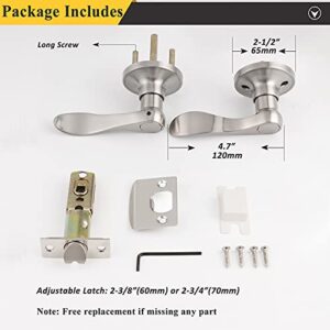 Probrico Wave Passage Door Lever Satin Nickel Keyless Handle for Hall and Closet, Interior Non-Locking Leverset