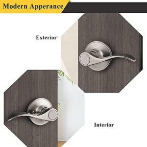 Probrico Wave Passage Door Lever Satin Nickel Keyless Handle for Hall and Closet, Interior Non-Locking Leverset