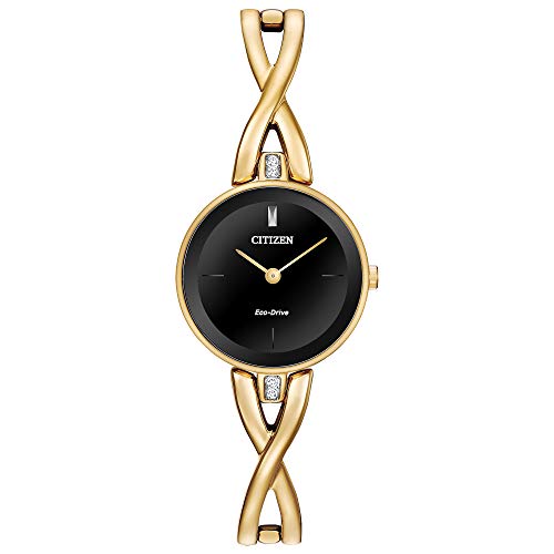 Citizen Women's Eco-Drive Modern Axiom Bangle Watch in Gold-tone Stainless Steel, Black Dial (Model: EX1422-54E)