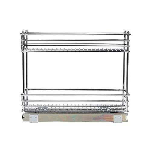 Household Essentials Narrow Sliding Cabinet Organizer, Two Tier Chrome Organizer, Chrome, Great for Slim Cabinets in Kitchen, Bathroom and More