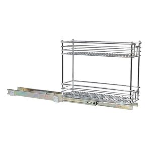 Household Essentials Narrow Sliding Cabinet Organizer, Two Tier Chrome Organizer, Chrome, Great for Slim Cabinets in Kitchen, Bathroom and More