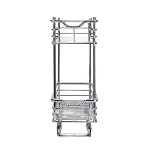 Household Essentials Narrow Sliding Cabinet Organizer, Two Tier Chrome Organizer, Chrome, Great for Slim Cabinets in Kitchen, Bathroom and More