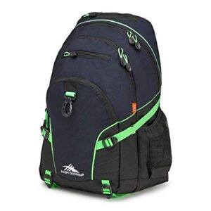 high sierra loop backpack, travel, or work bookbag with tablet sleeve, one size, midnight blue/black/lime