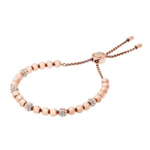 michael kors women's rose gold-tone beaded stainless steel slider bracelet (model:mkj5220791)