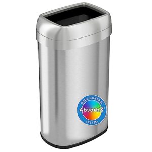 itouchless 16 gallon elliptical open top trash can and recycle bin with double odor filters, stainless steel commercial grade,large 12-inch opening for home, office, restaurant, restroom, 61 liter