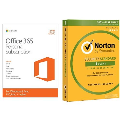 Microsoft Office 365 Personal 1 Year Subscription w/ Norton Security Standard for 1 Device