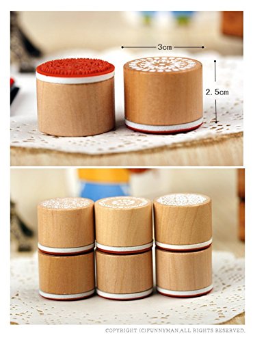 6 Pcs Flower Pattern Round Wooden Rubber Stamp for Scrapbooking and Wedding Invitation Cards (Flower Design)