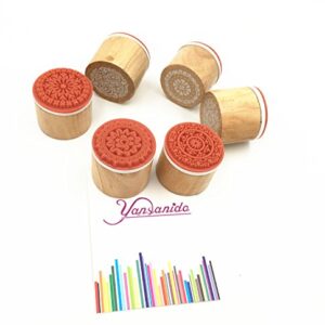 6 Pcs Flower Pattern Round Wooden Rubber Stamp for Scrapbooking and Wedding Invitation Cards (Flower Design)