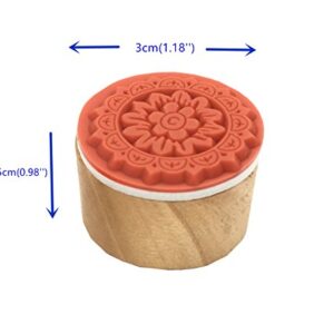 6 Pcs Flower Pattern Round Wooden Rubber Stamp for Scrapbooking and Wedding Invitation Cards (Flower Design)