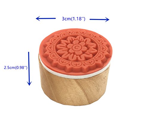 6 Pcs Flower Pattern Round Wooden Rubber Stamp for Scrapbooking and Wedding Invitation Cards (Flower Design)