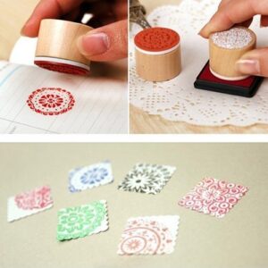 6 Pcs Flower Pattern Round Wooden Rubber Stamp for Scrapbooking and Wedding Invitation Cards (Flower Design)