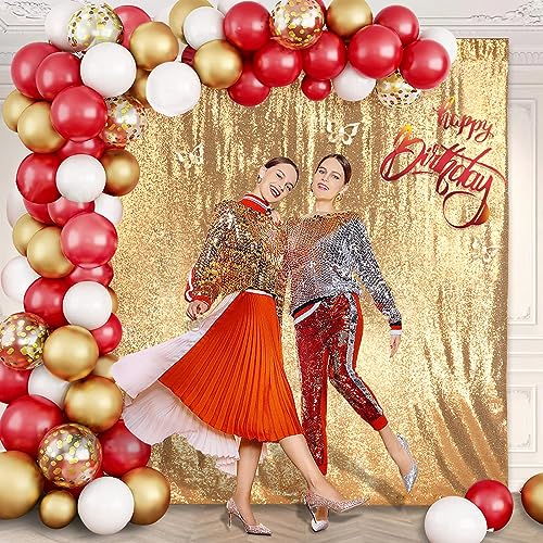 8ft x 8ft Gold Sequin Backdrop Curtain Glitter Photo Booth Backdrop for Wedding Birthday Baby Shower Event Decor