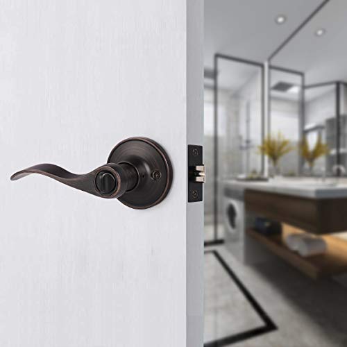 Gobrico Oil Rubbed Bronze Privacy Door Lever for Bathroom Bedroom Keyless Door Lockset Universal Handle,1Pack