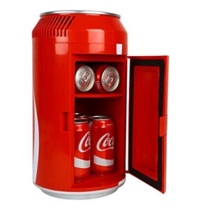 coca-cola 8 can portable mini fridge w/ 12v dc and 110v ac cords, 5.4l (5.7 qt) can shaped personal cooler, red, travel fridge for drinks, snacks, lunch, home, office, dorm room, rv