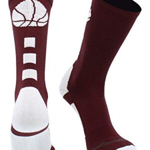 MadSportsStuff Basketball Logo Athletic Crew Socks, Small - Maroon/White