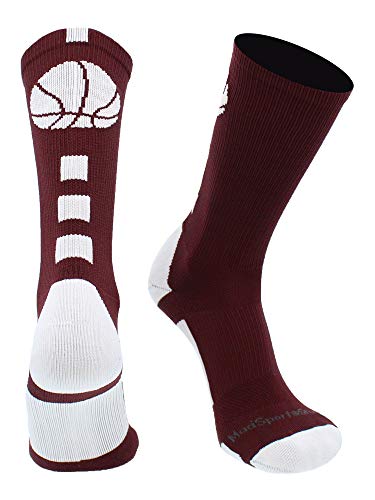 MadSportsStuff Basketball Logo Athletic Crew Socks, Small - Maroon/White