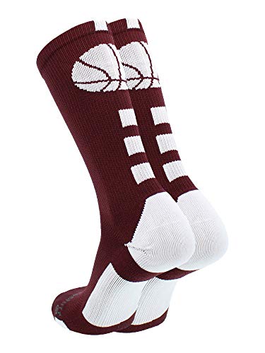 MadSportsStuff Basketball Logo Athletic Crew Socks, Small - Maroon/White