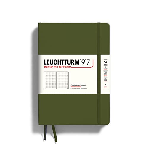 LEUCHTTURM1917 - Notebook Hardcover Medium A5-251 Numbered Pages for Writing and Journaling (Army, Dotted)