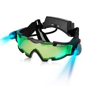 agm kids night vision goggles, adjustable spy gear night mission goggles with flip-out lights green lens