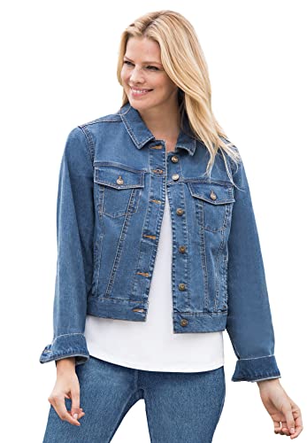 Woman Within Women's Plus Size Stretch Denim Jacket - 20 W, Medium Stonewash Blue