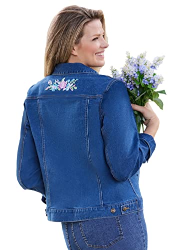 Woman Within Women's Plus Size Stretch Denim Jacket - 20 W, Medium Stonewash Blue