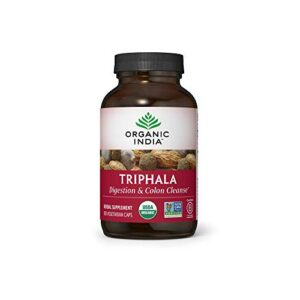 organic india triphala herbal supplement - digestion & colon support, immune system support, adaptogen, nutrient dense, vegan, gluten-free, usda certified organic, non-gmo - 180 capsules