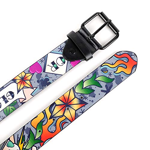 boxed-gifts Men's Assorted Graphic Printed Buckle Belts (Medium, Death or Glory)