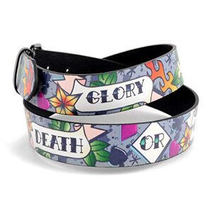 boxed-gifts Men's Assorted Graphic Printed Buckle Belts (Medium, Death or Glory)