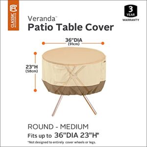 Classic Accessories Veranda Water-Resistant 36 Inch Round Patio Table Cover, Outdoor Table Cover, Pebble/Bark/Earth