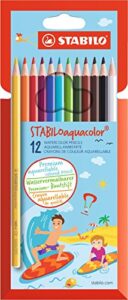 stabilo aquacolor aquarellable colouring pencil - wallet of 12, assorted colours