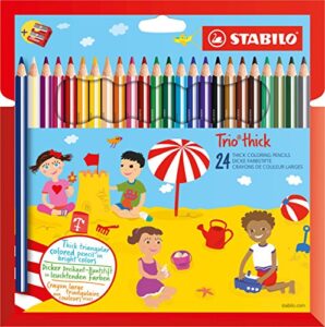 colouring pencil - stabilo trio thick wallet of 24 assorted colours + sharpener