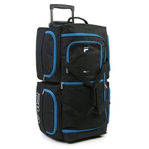 Fila 7-Pocket Large Rolling Duffel Bag, Black/Blue, One Size