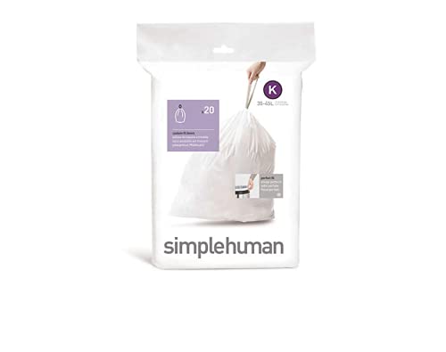 simplehuman Code K Custom Fit Trash Can Liner, 3 refill packs (60 Count), 35-45 Liter / 9-12 Gallon