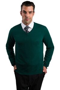 jennie liu men's 100% pure cashmere long sleeve pullover v neck sweater (xxl, green)