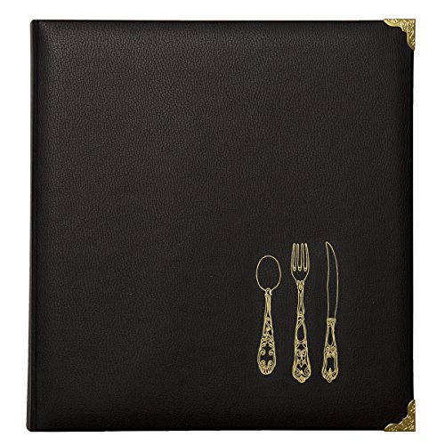 C.R. Gibson Black and Gold Faux Leather Recipe Book With Tabbed Dividers and Sheet Protectors, 11'' W x 11.88'' H